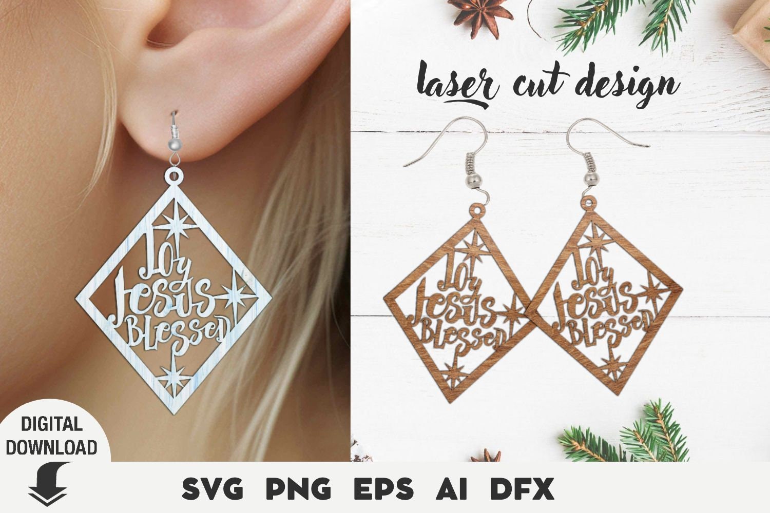 Earring Laser Cut File, Christmas Earring SVG, Glowforge Earrings Svg ...