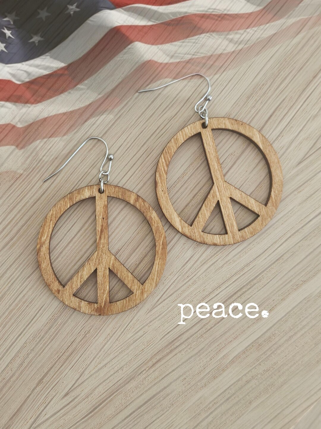 Wood Peace Sign Earrings, Freedom Earrings, Earth Day Earrings, Hippie ...