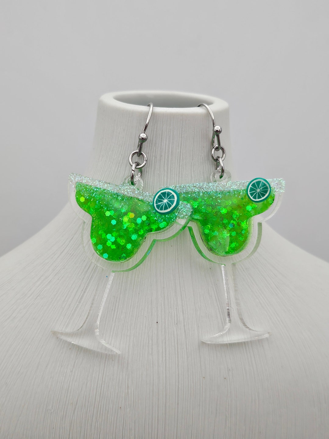 Glitter Margarita Earrings, Cocktail Party Mexican Fiesta Jewelry Gift ...