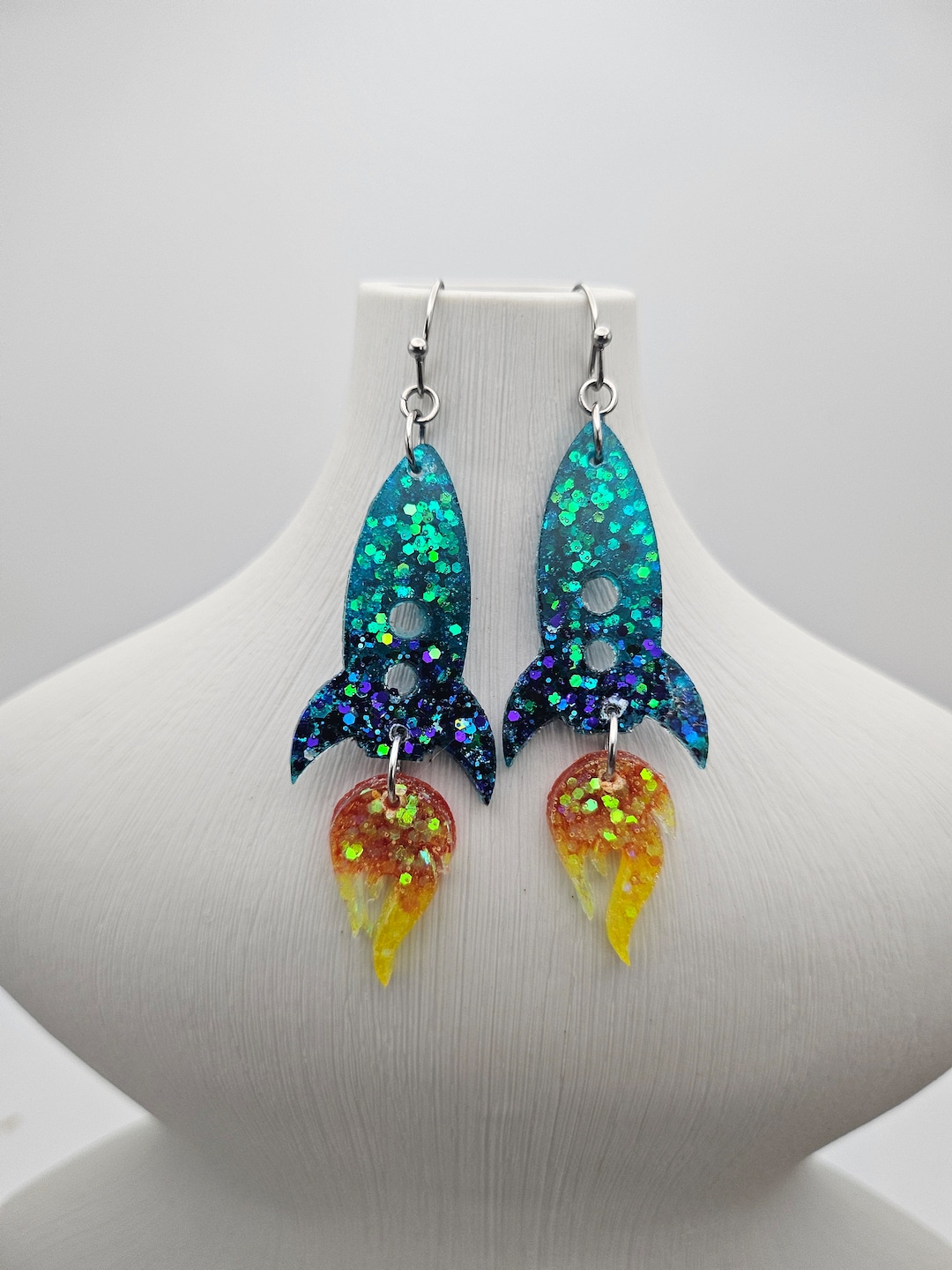 Cape Canaveral Rocket Ship Earrings, Sparkly Glitter Spaceship Earrings ...