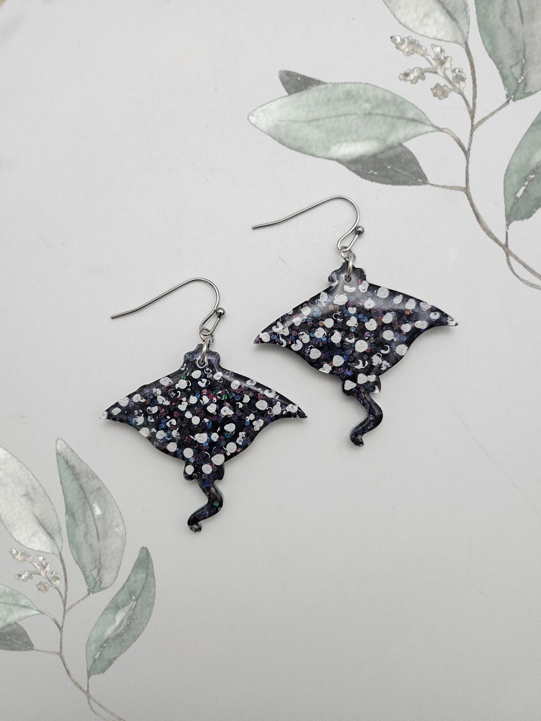 Sparkly Spotted Eagle Ray Earrings - Manta Ray Earrings, Lightweight ...