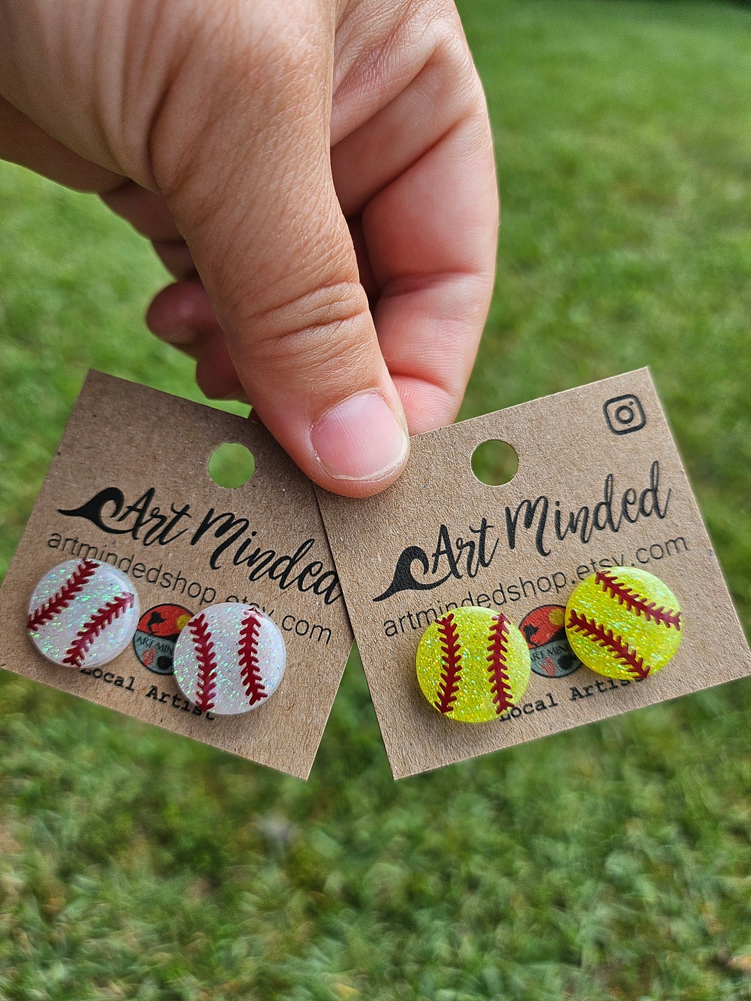Softball & Baseball Stud Earrings, Glitter Studs, Travel Team Gift for ...