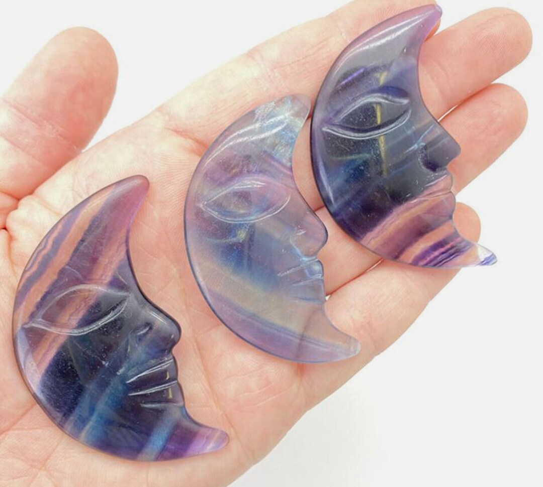 Crystal Fluorite Moons With Faces Hand Carved - Etsy