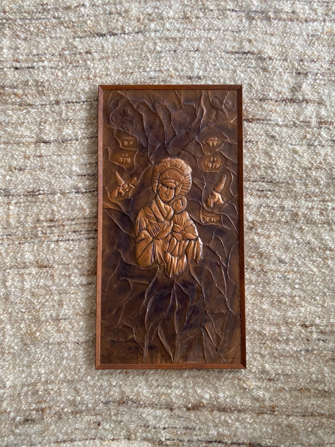 Vintage Copper Artwork: Virgin Mary and Baby Jesus, Signed B. Collins ...
