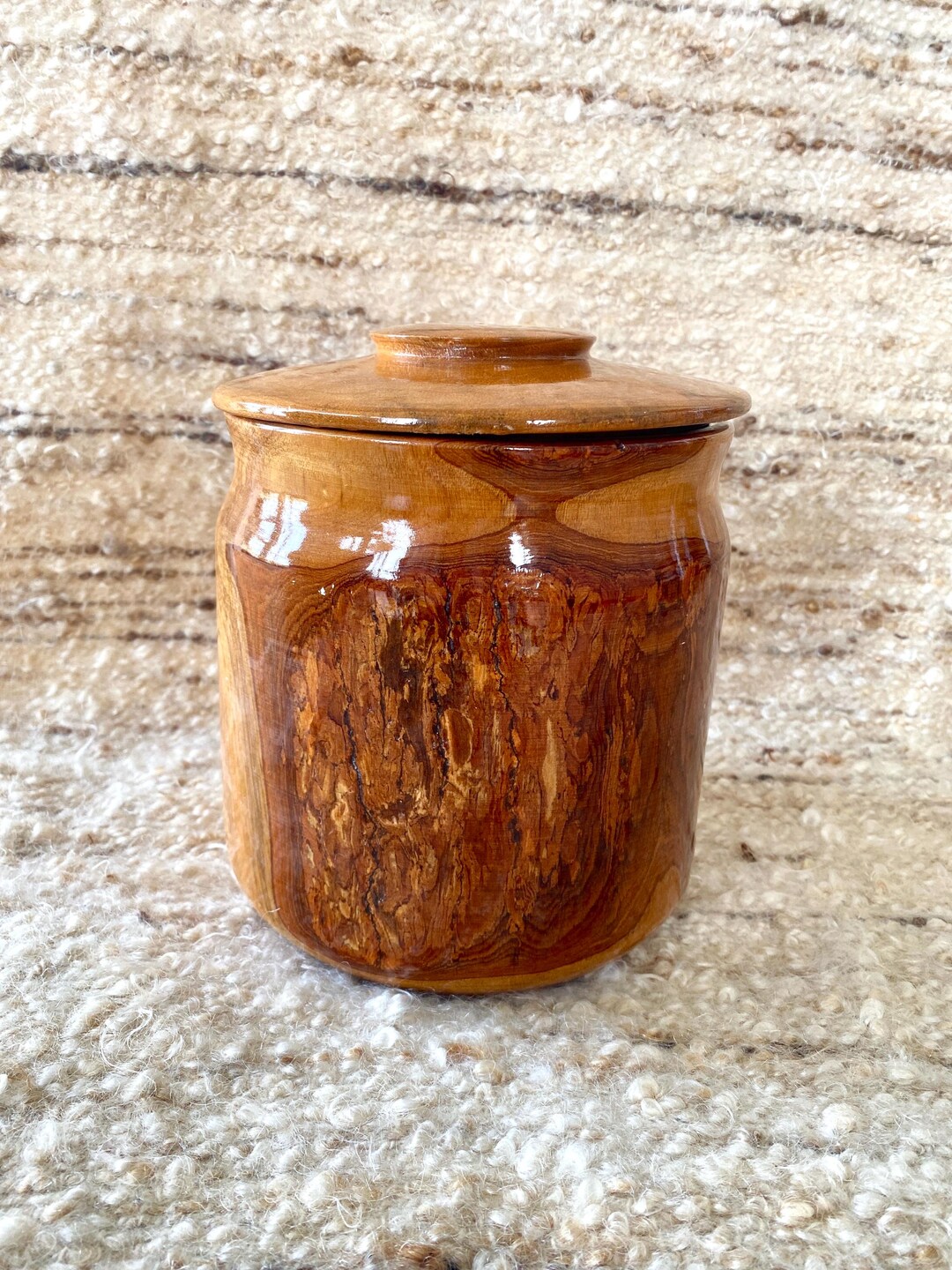 Vintage Turned Timber Canister: Gloss Lacquer Wooden Jar (20cm Tall) - Etsy