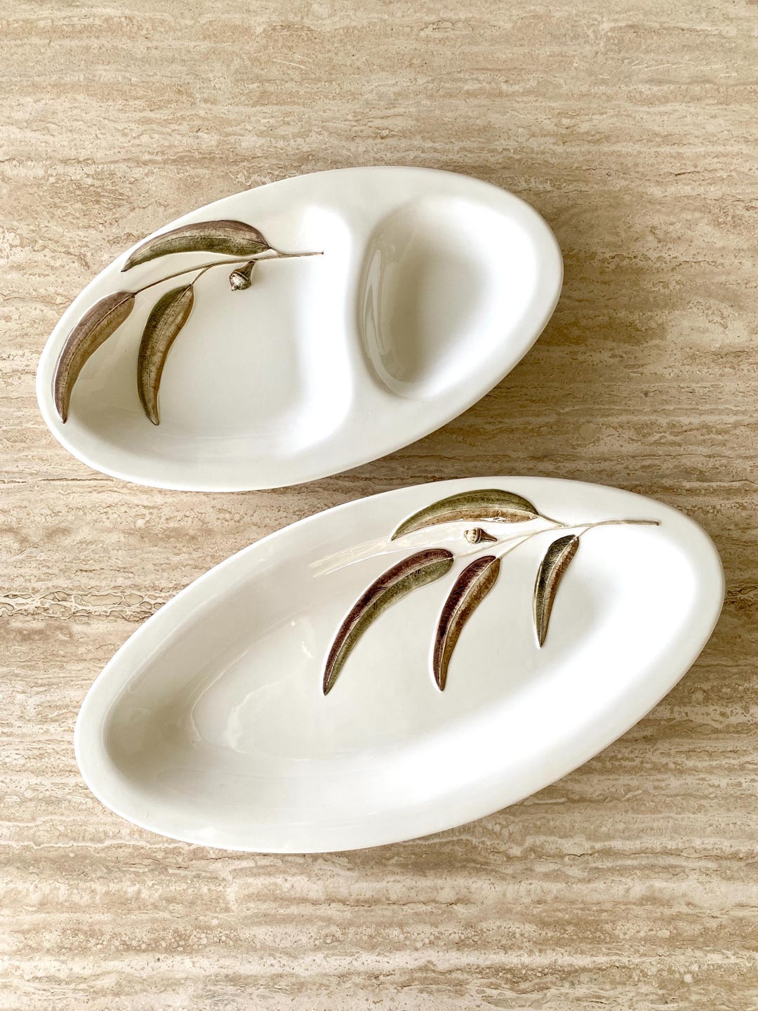 Large and Small Hand Painted Serving Platters Ceramic Plates Cream With ...