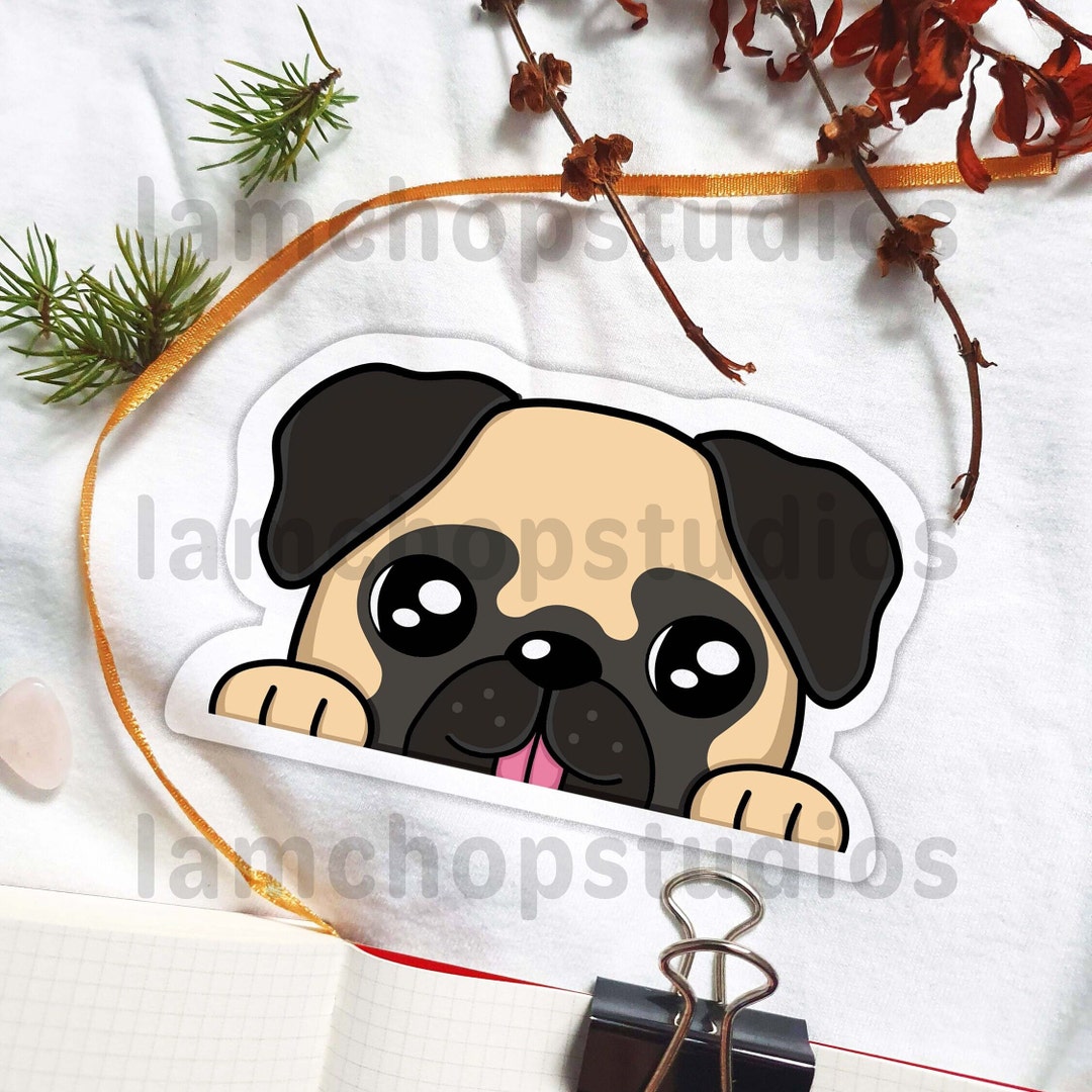 Cute Pug Peeking Out Sticker | Die-cut Stickers - Cute - Pug - Puppy ...