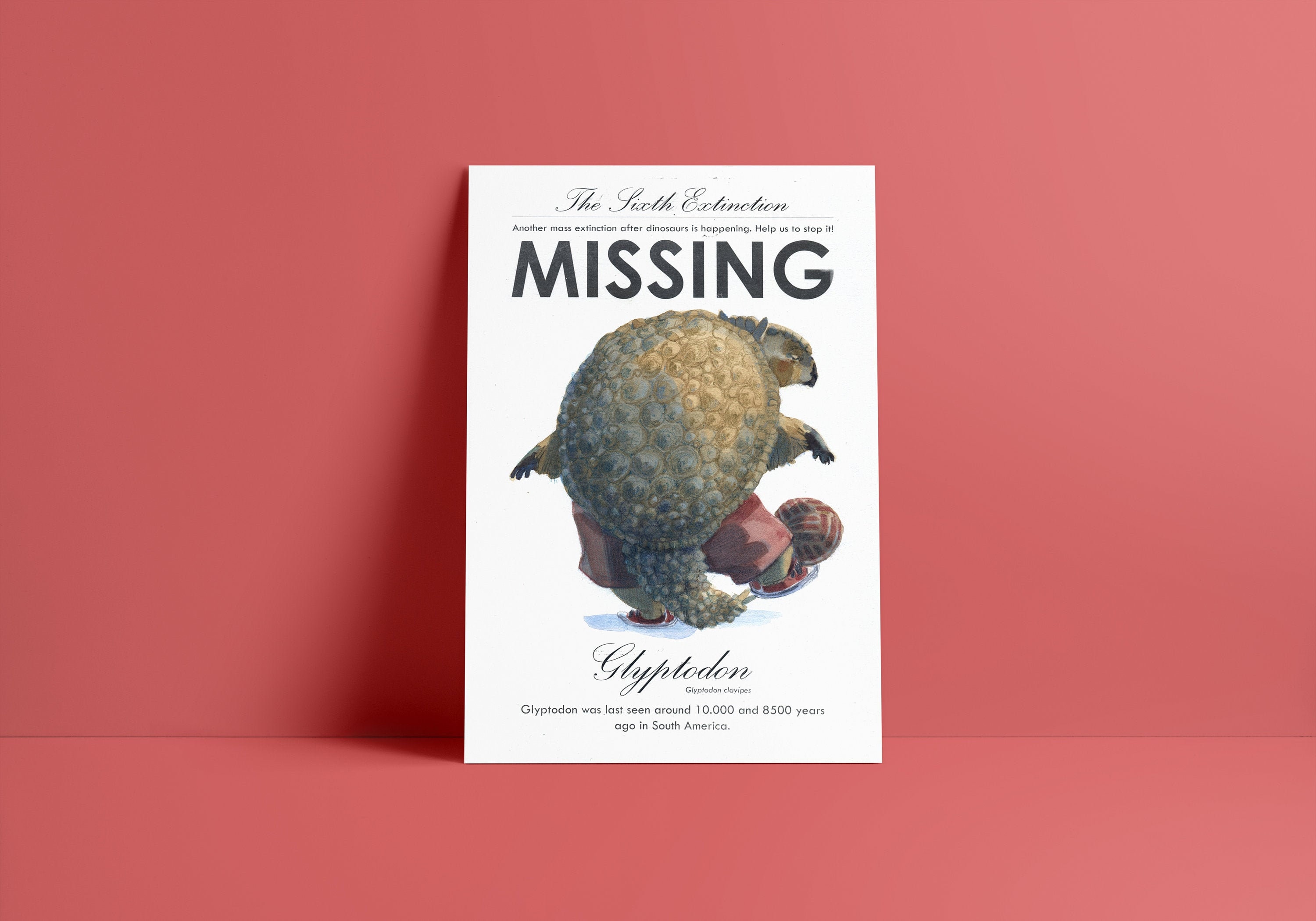 Original Watercolor and Color Pencil Art. Extinct Animals. Glyptodon ...