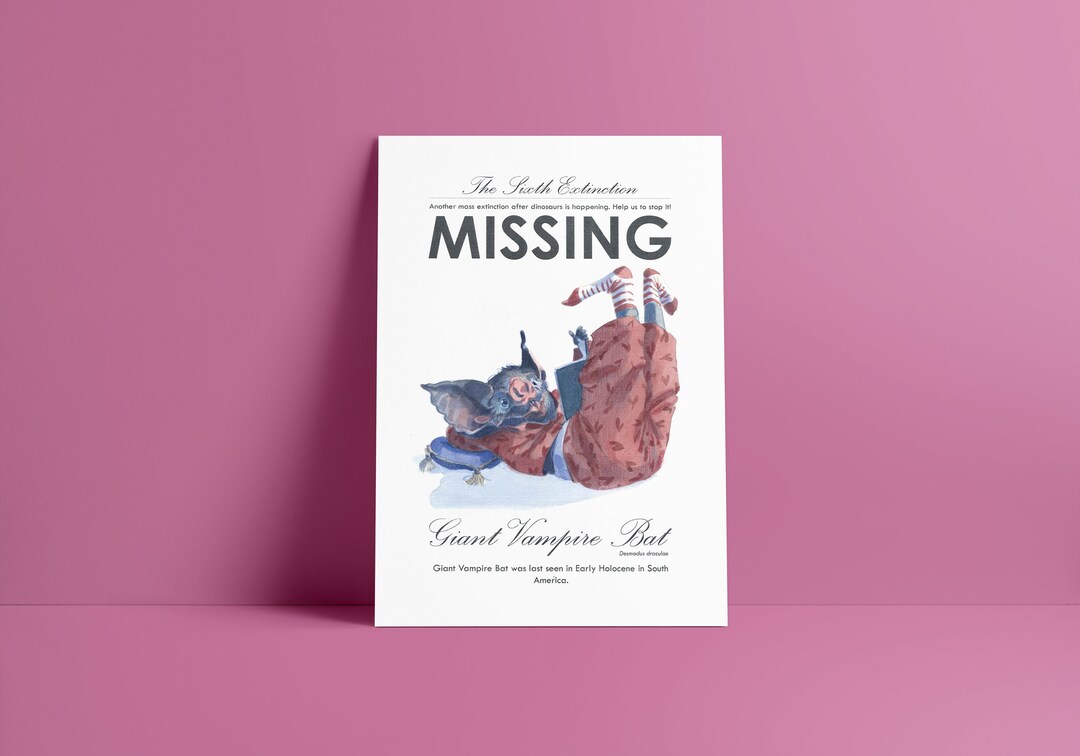 Watercolor Print. Poster Extinct Animals. Giant Bat. A4. Ecology and ...
