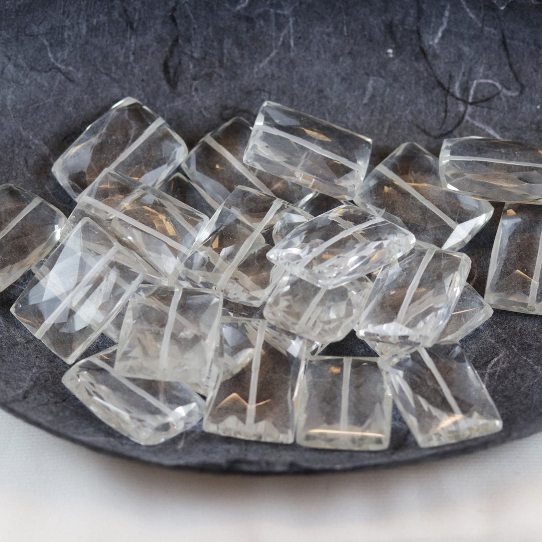 Large Rock Crystal Beads Rock Crystal Rectangle Beads Faceted Rock ...
