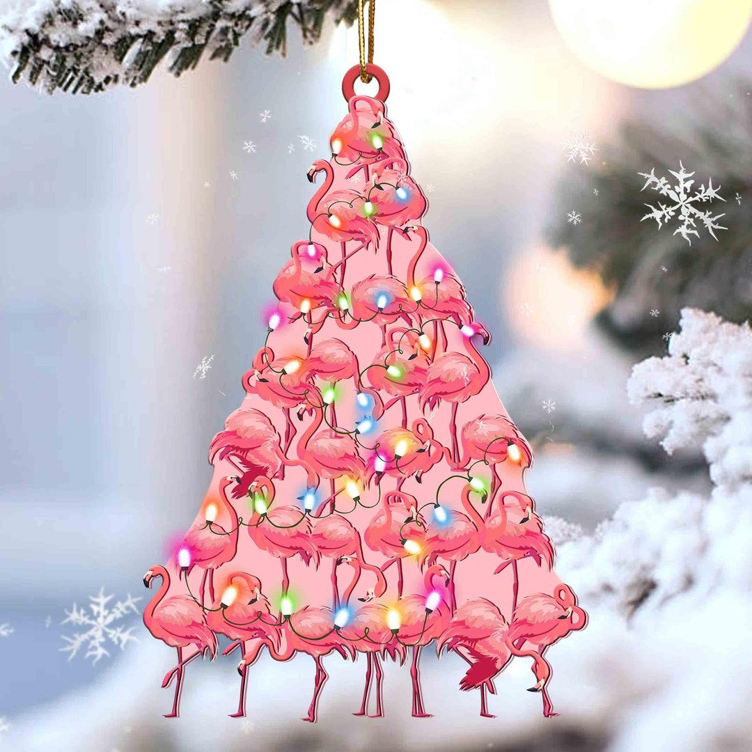 Flamingo Christmas Tree Ornament, Flamingo With Christmas Lights ...