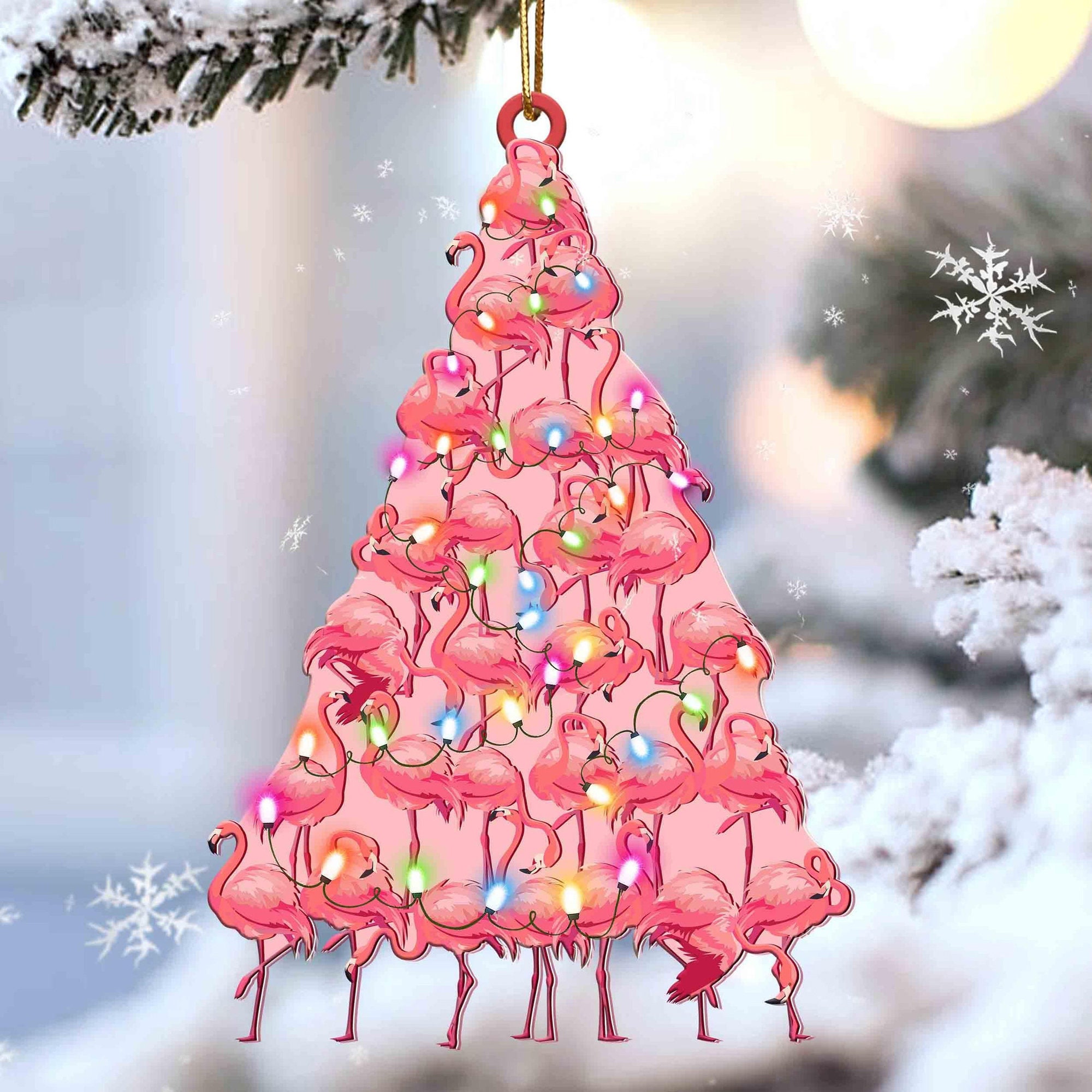 Flamingo Christmas Tree Ornament, Flamingo With Christmas Lights ...
