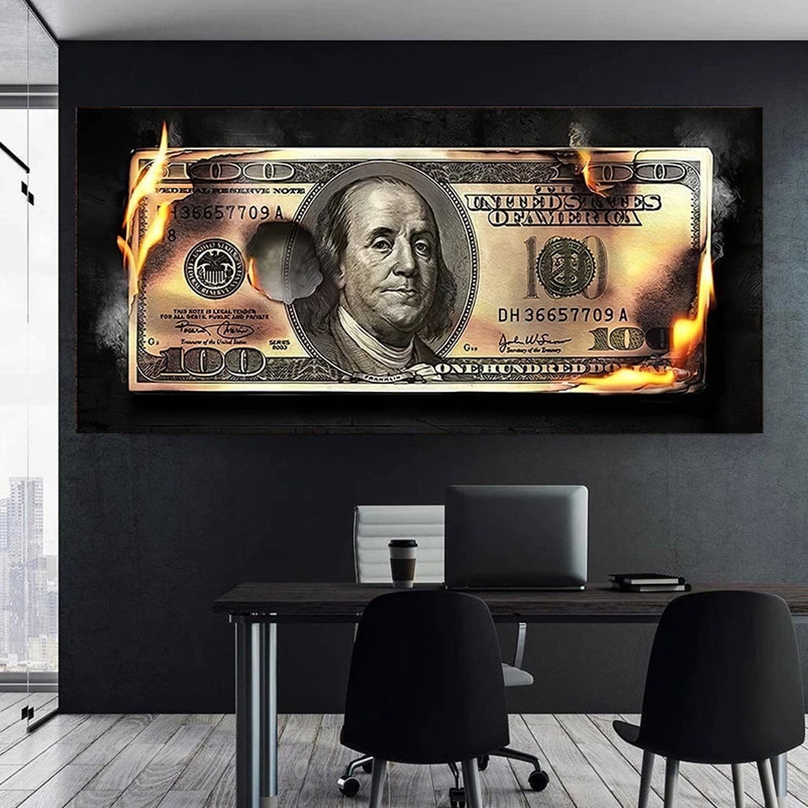 100 Dollars Bill Wall Art Canvas Print Office Decor Money | Etsy