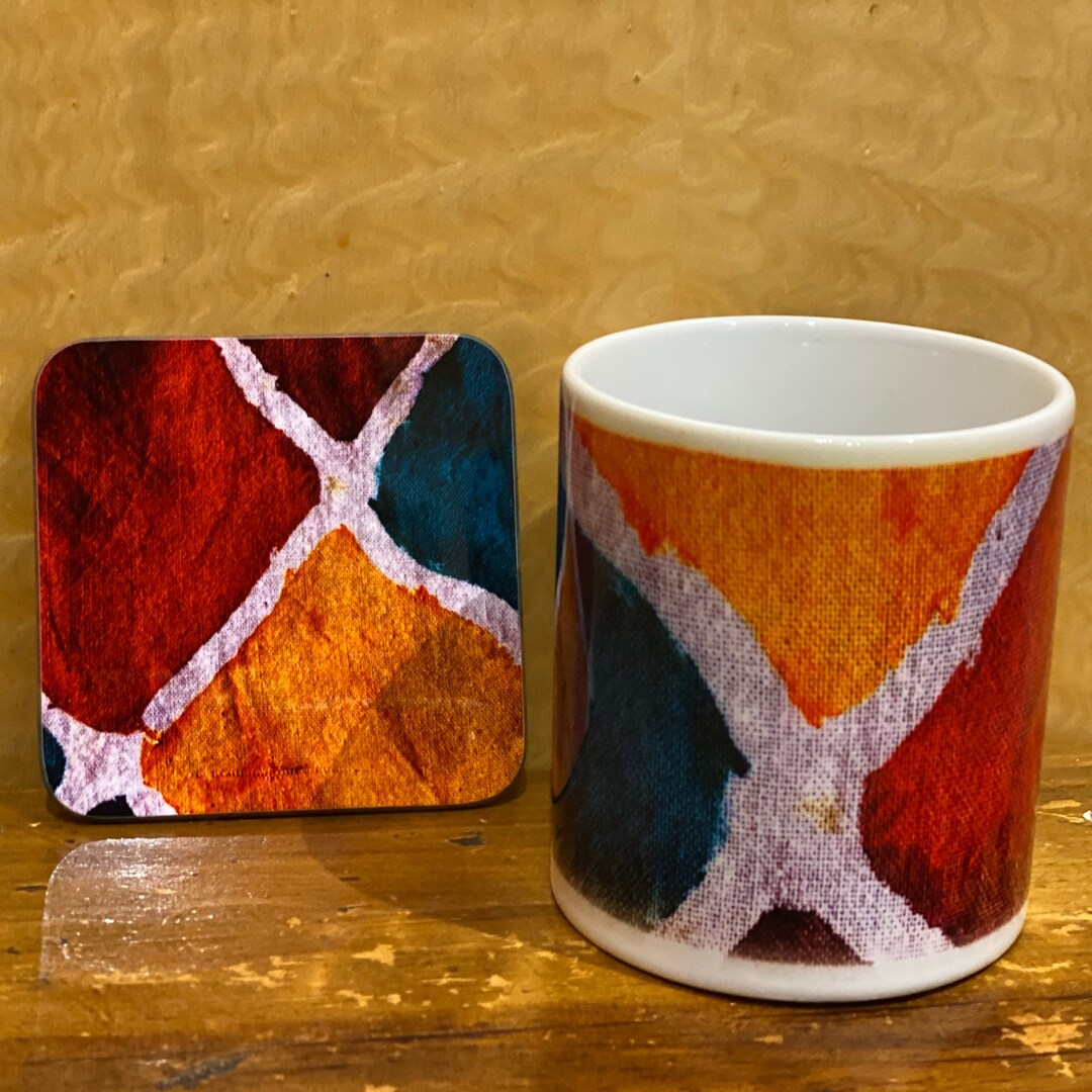 Batik Fabric Mug and Coaster, Mug Coaster Gift Set, Unique Design ...