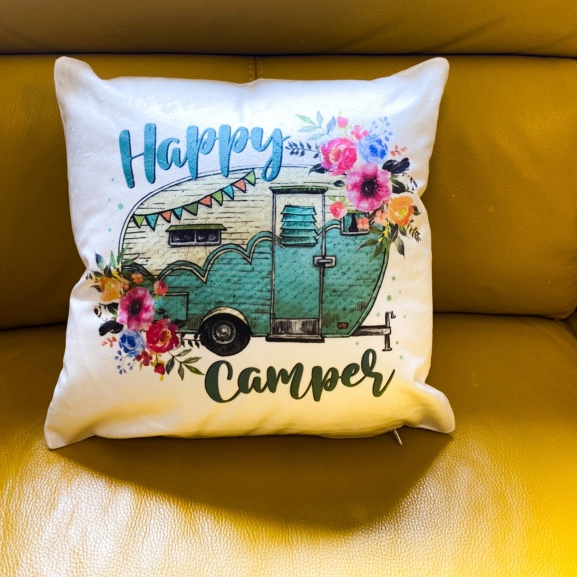 Happy Camper Cushion/ Pillow Covers, RV, Campervan Pillow, Decorative ...