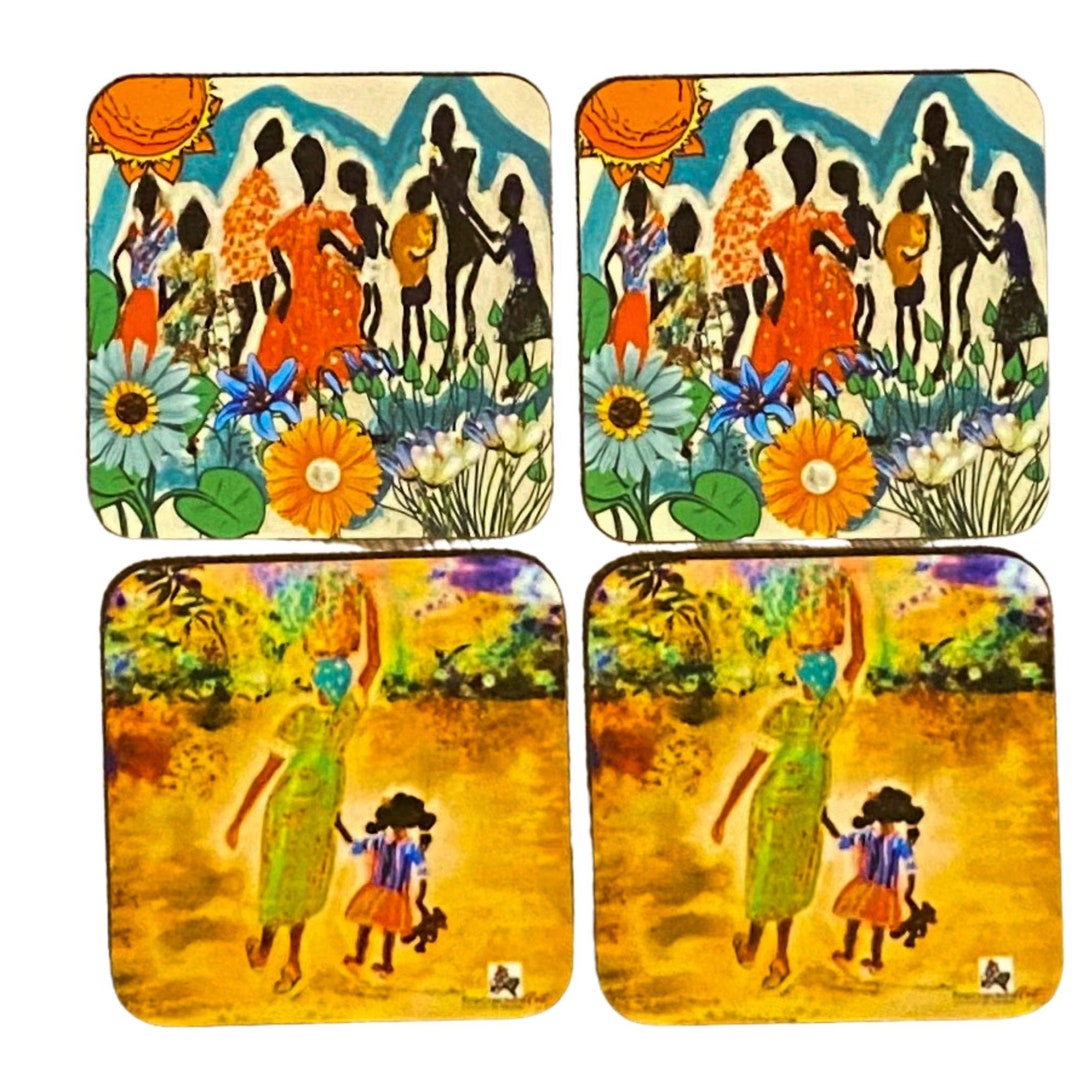 African People Coaster/ African Scene Coaster/ Children Dancing ...