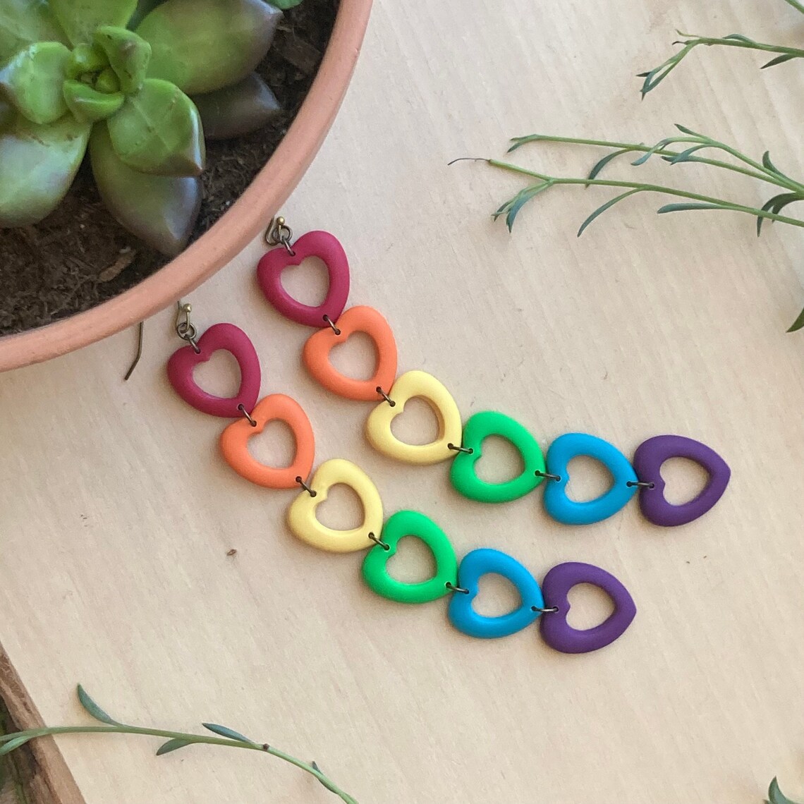Colorful Unity: Long Rainbow Hearts Polymer Clay Earrings for Pride - Etsy