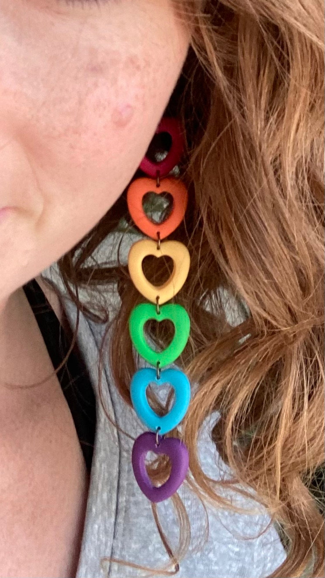 Colorful Unity: Long Rainbow Hearts Polymer Clay Earrings for Pride - Etsy