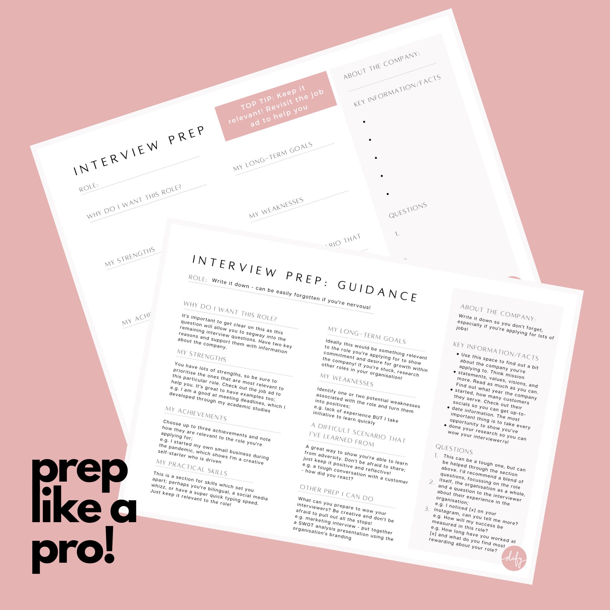 Job Interview Prep A4 Digital/printable With Guidance Notes | Interview ...