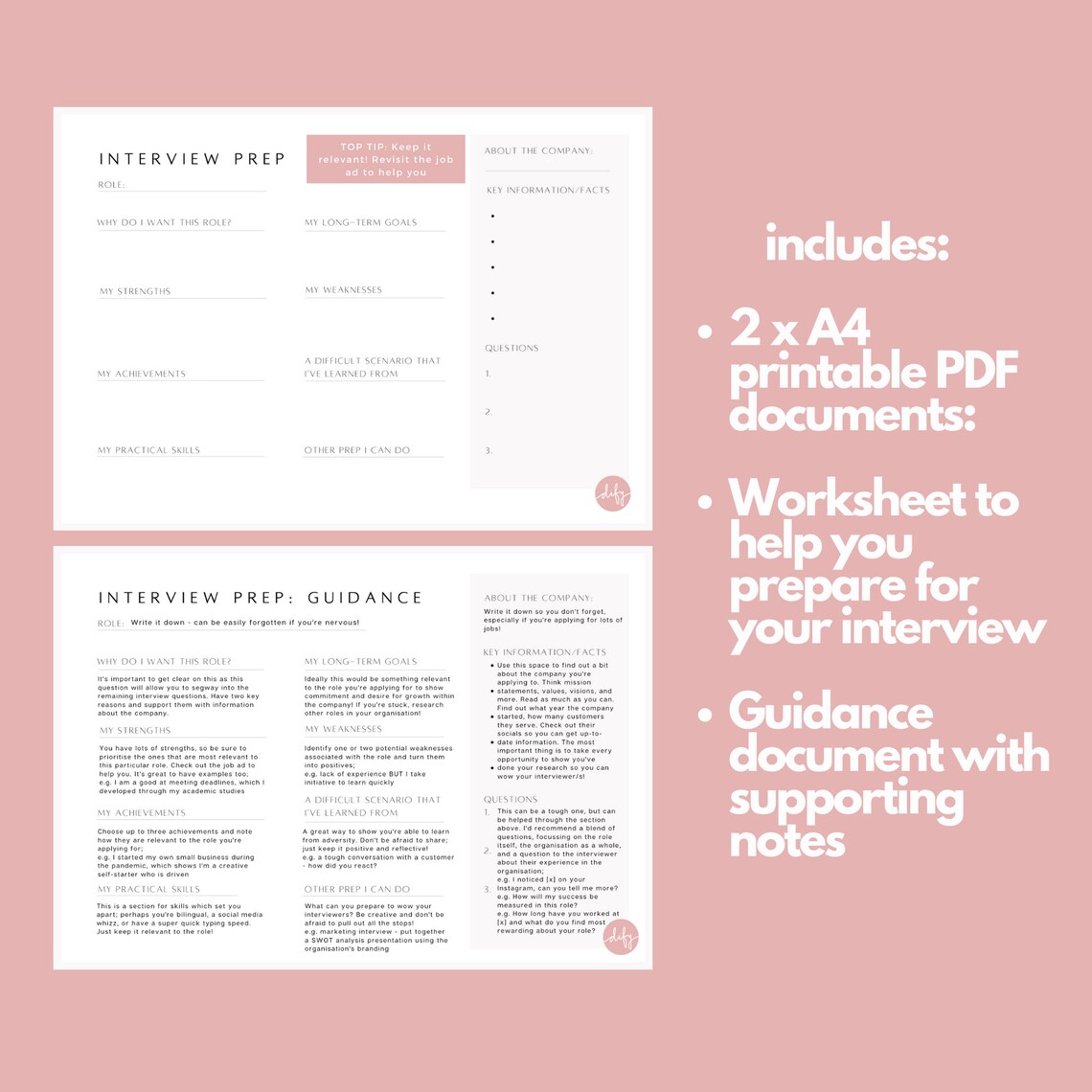 Job Interview Prep A4 Digital/printable With Guidance Notes | Interview ...