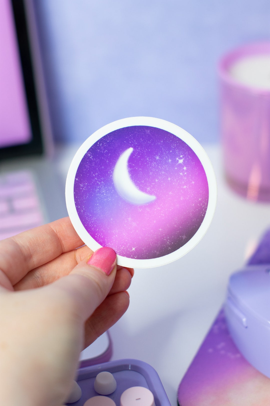 Moon Sticker, Purple Moon Sticker, Moon and Stars Sticker, Galaxy ...