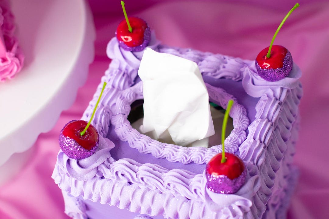 Purple Cake Tissue Box, Faux Cake Box, Purple Cake Tissue Box, Vintage ...