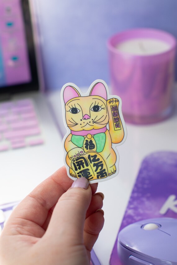 Lucky Cat Sticker Vinyl Cat Sticker Lucky Cat Vinyl Sticker | Etsy