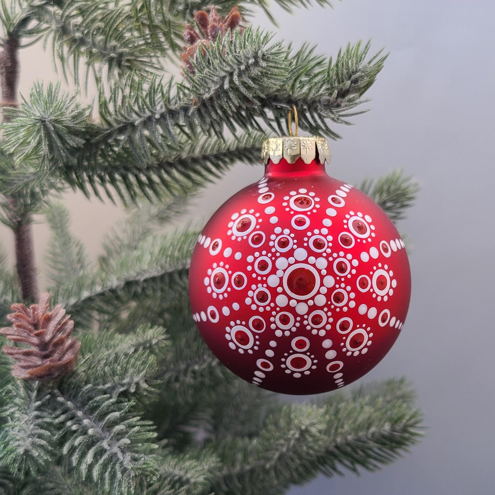 Hand Painted Dot Mandala Christmas Ornament Red Glass Bauble - Etsy
