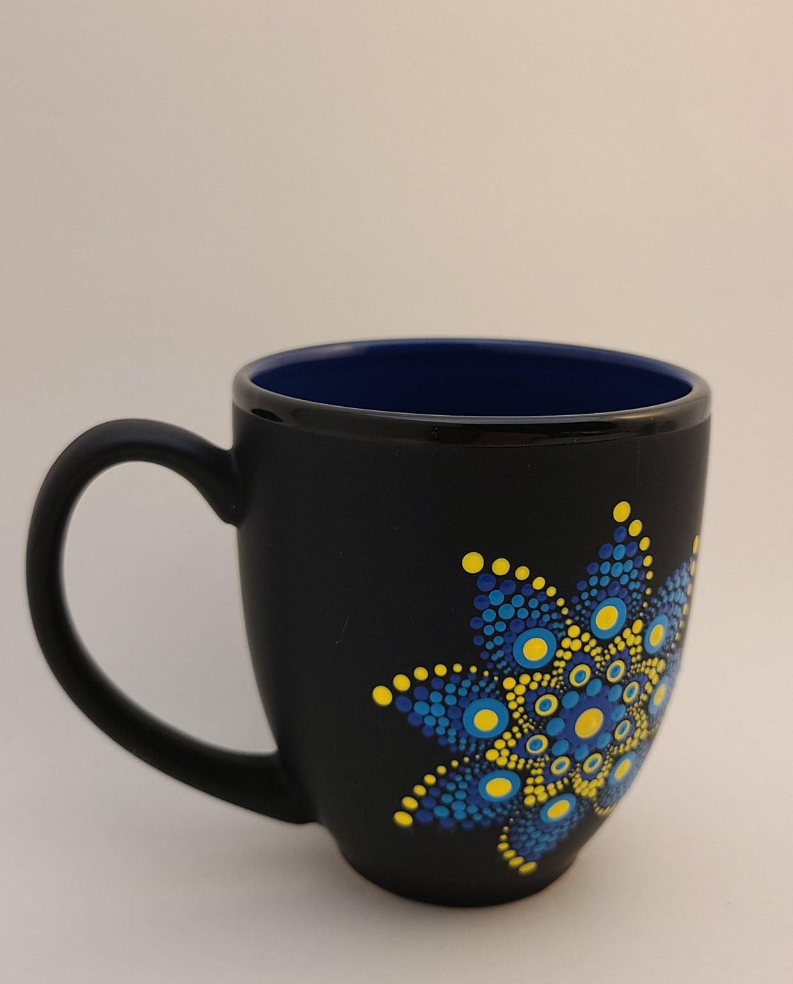 Hand Painted Mandala Mug Blue & Yellow - Etsy