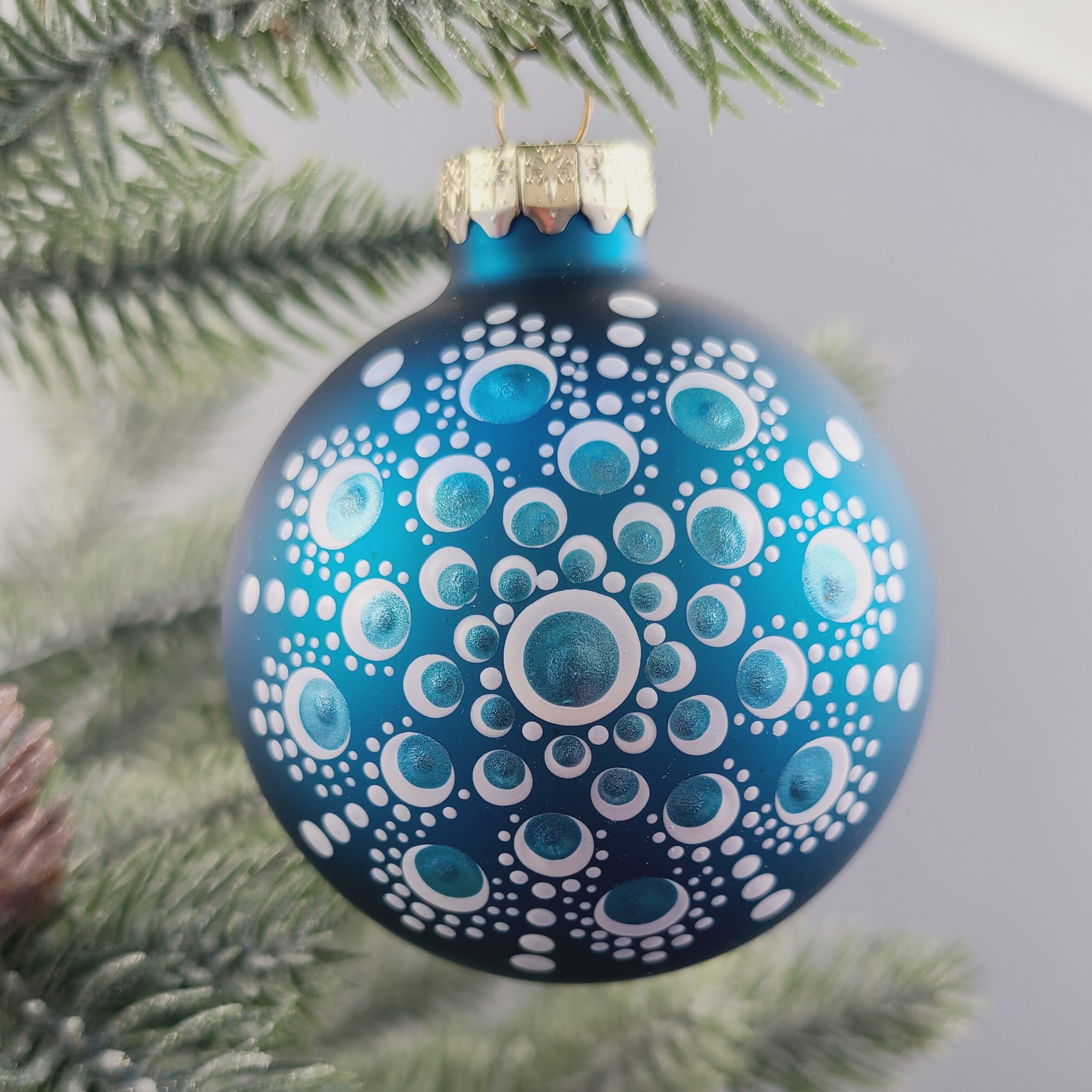 Hand Painted Dot Mandala Christmas Ornament- Blue Glass Bauble - Etsy