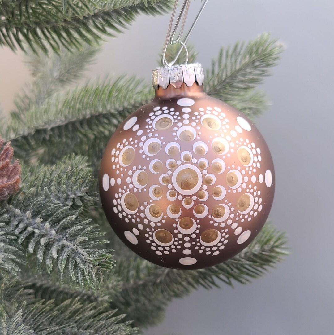 Hand Painted Dot Mandala Christmas Ornament- Brown Glass Bauble - Etsy