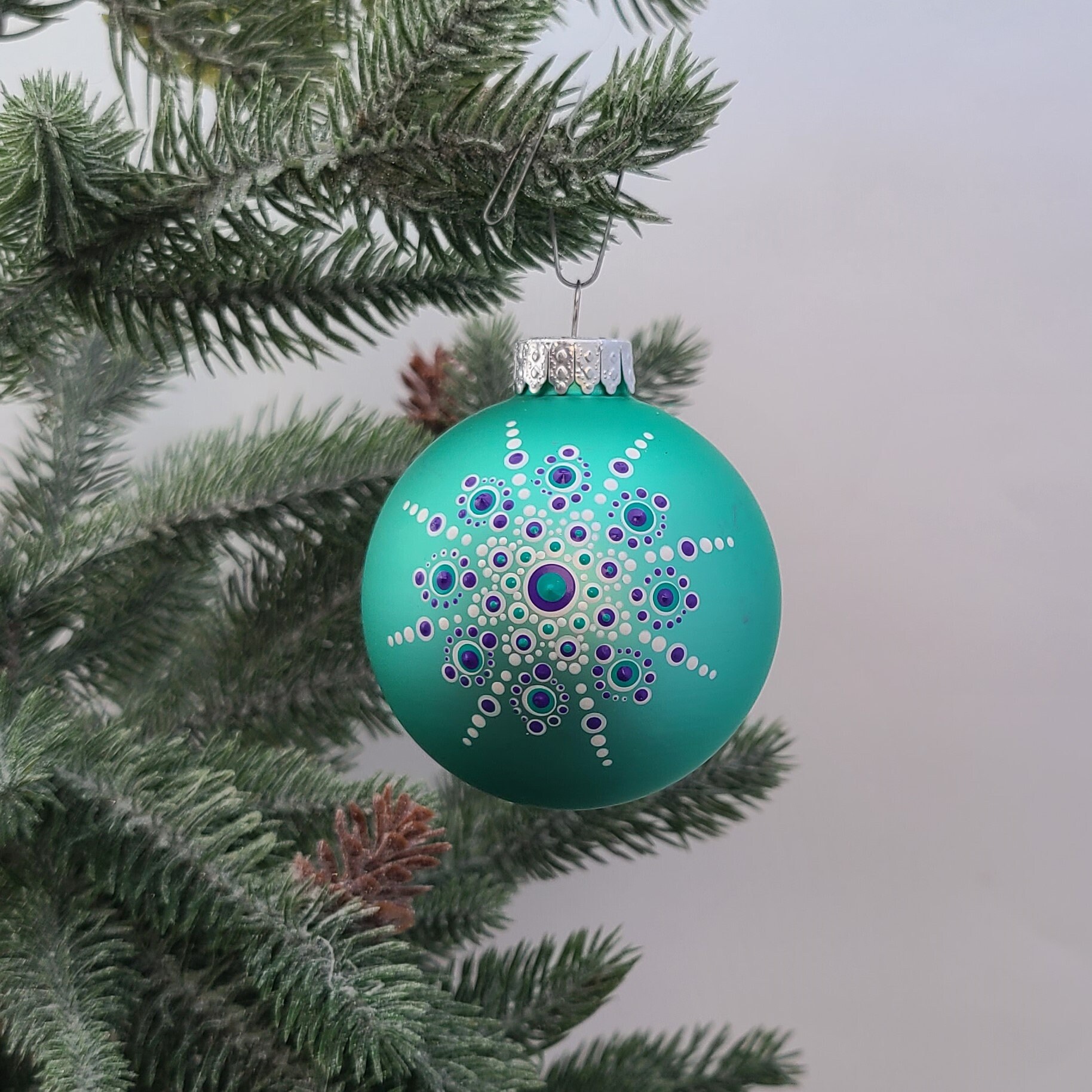 Hand Painted Dot Mandala Christmas Ornament Blue Glass Bauble - Etsy