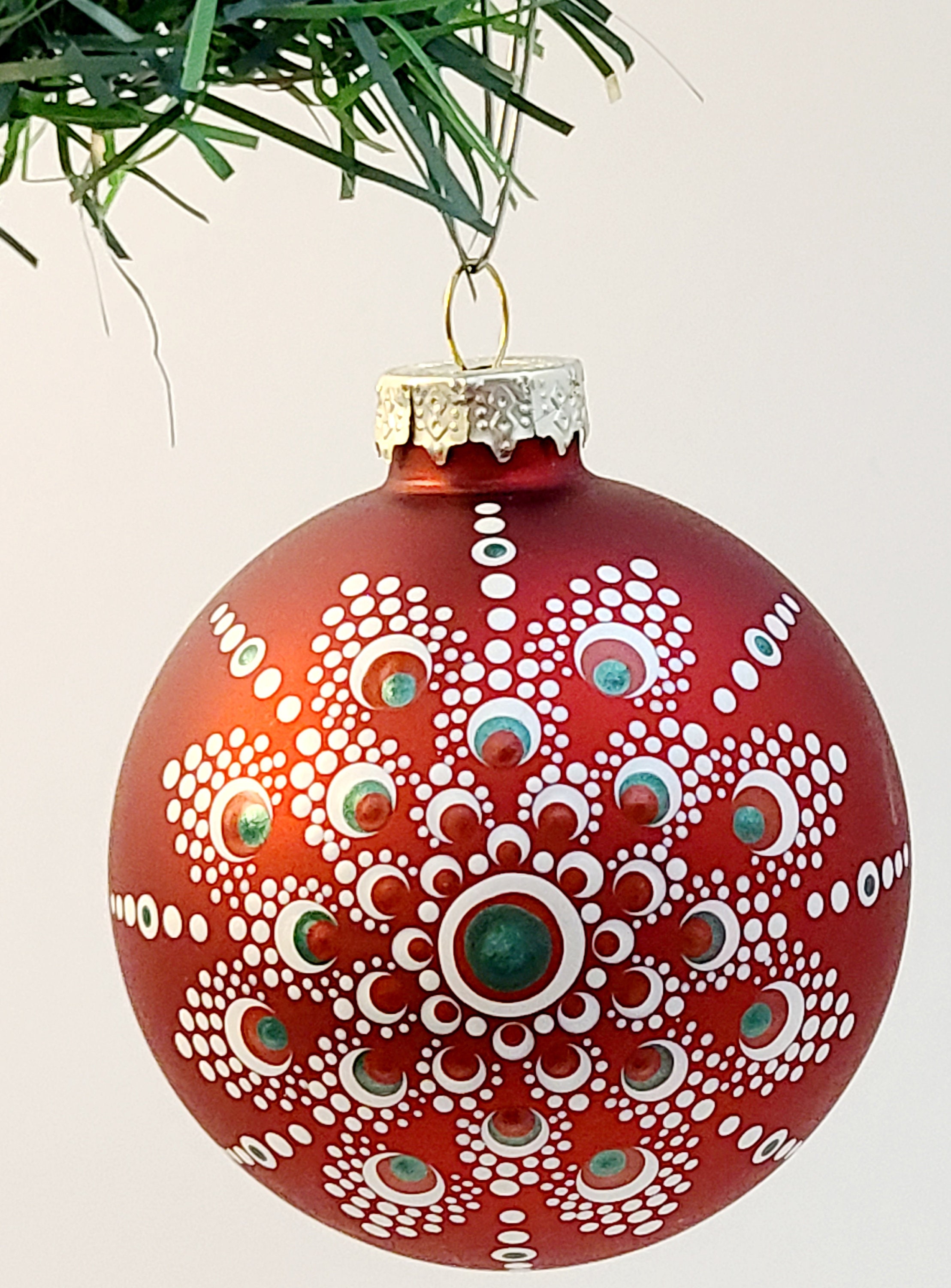 Large Hand Painted Dot Mandala Ornament Red Glass Bauble - Etsy