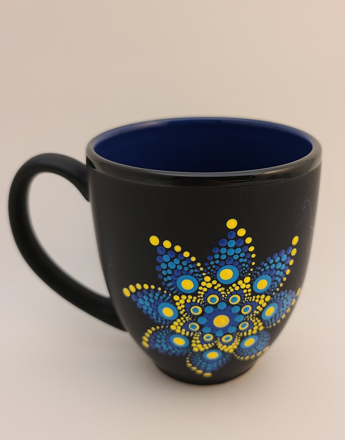 Hand Painted Mandala Mug Blue & Yellow - Etsy