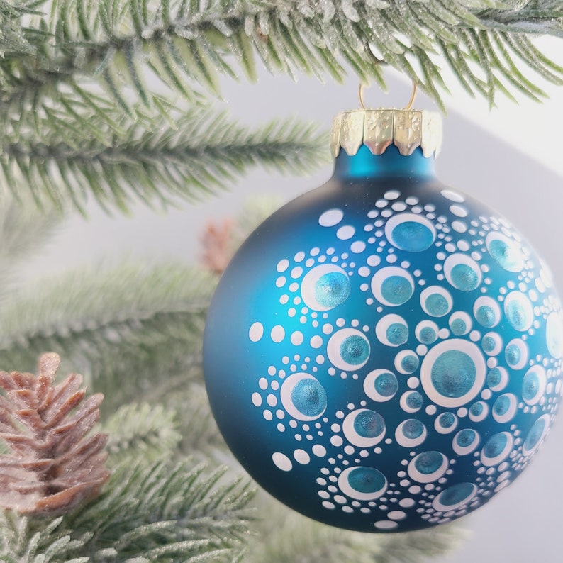 Hand Painted Dot Mandala Christmas Ornament- Blue Glass Bauble - Etsy