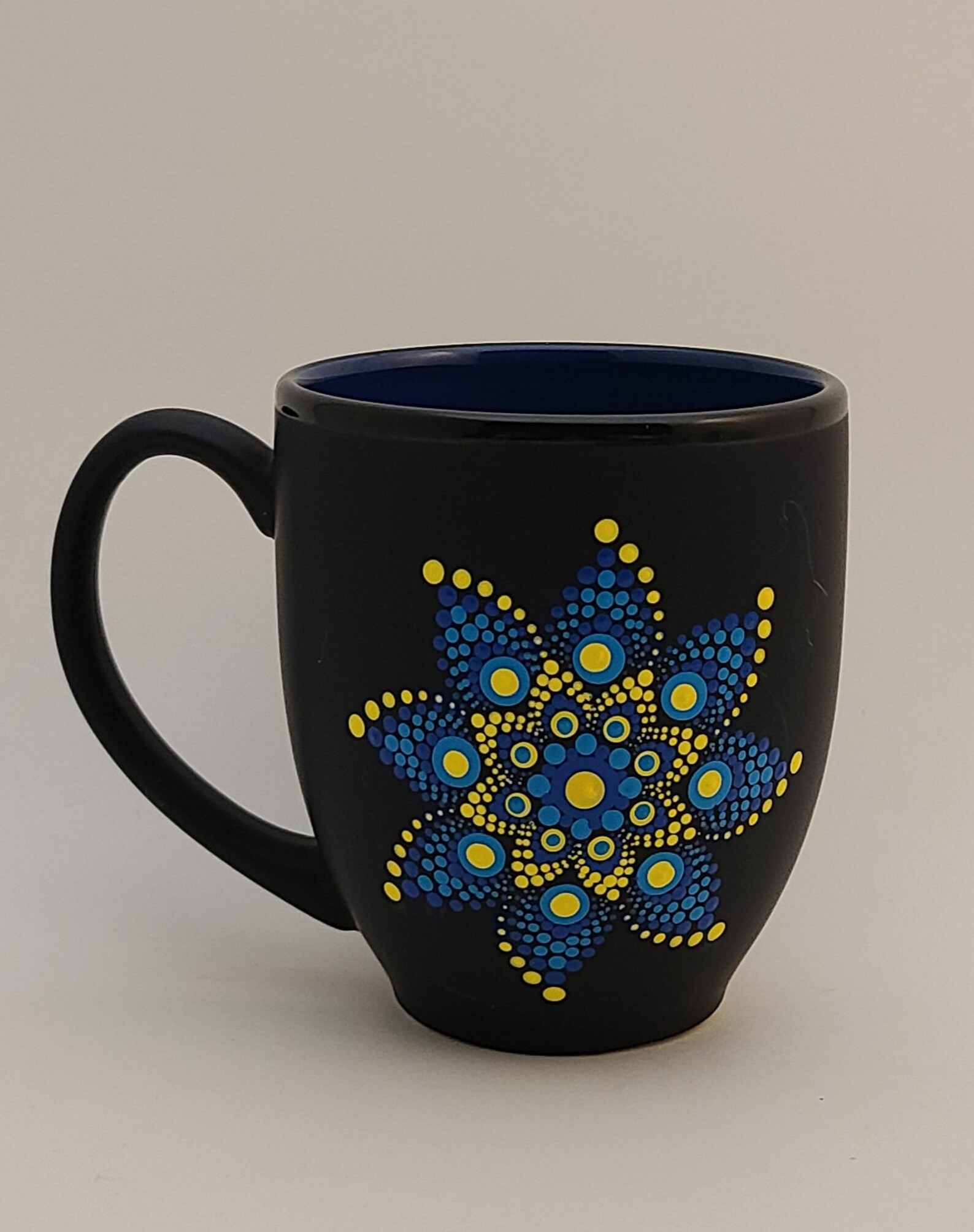 Hand Painted Mandala Mug Blue & Yellow - Etsy