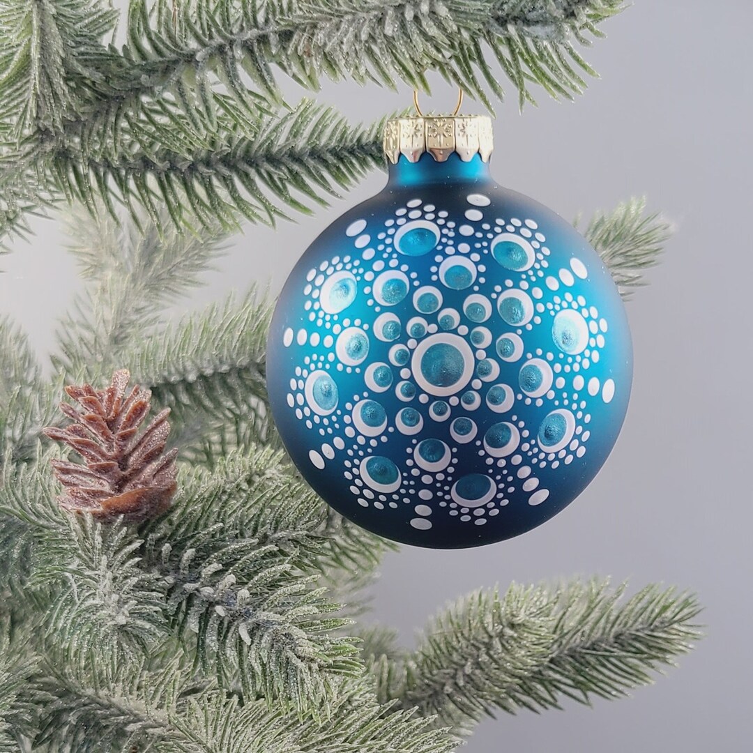 Hand Painted Dot Mandala Christmas Ornament- Blue Glass Bauble - Etsy