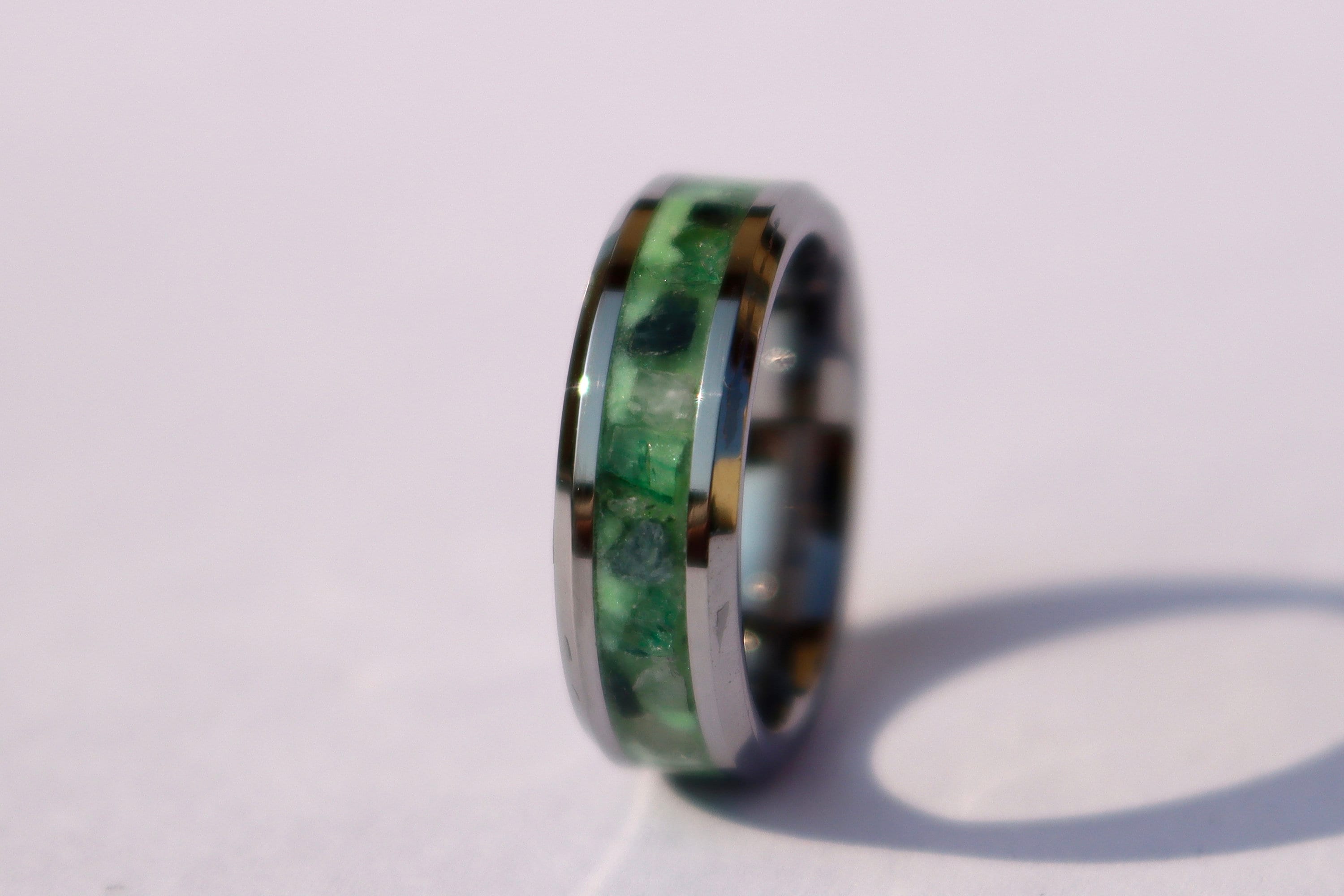 Jade Emerald Inlay Ring, Moonstone Inlay Tungsten Band, Glow in the ...