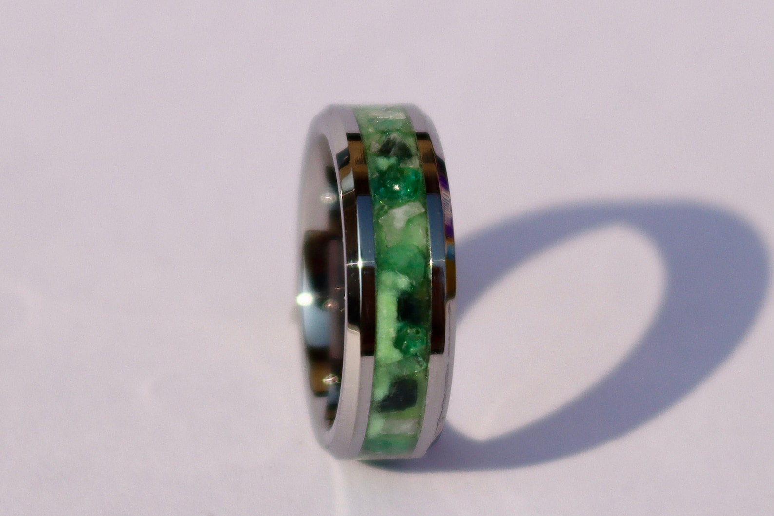 Jade Emerald Inlay Ring, Moonstone Inlay Tungsten Band, Glow in the ...