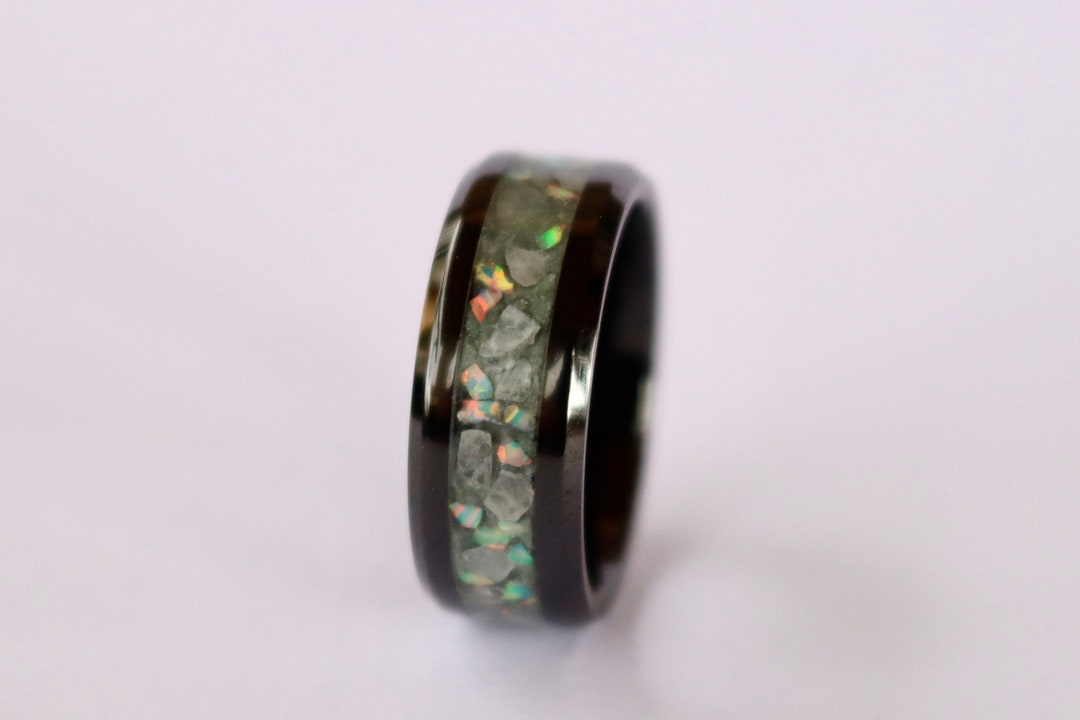 The Tombstone Ring, Handmade Black Ceramic Ring, Aquamarine Moonstone ...