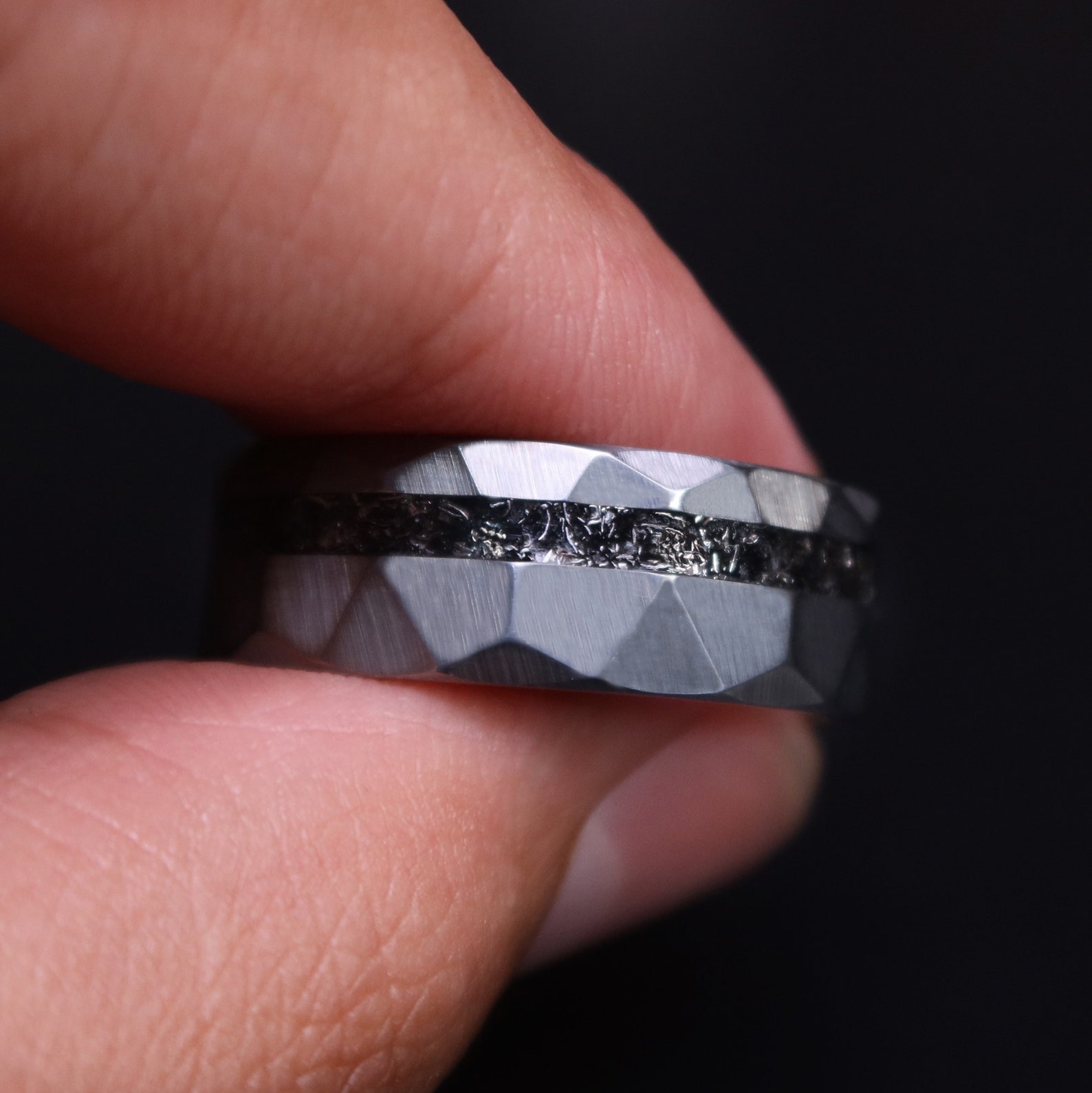 The Hammered Meteorite Ring Tungsten Titanium Carbide - Etsy