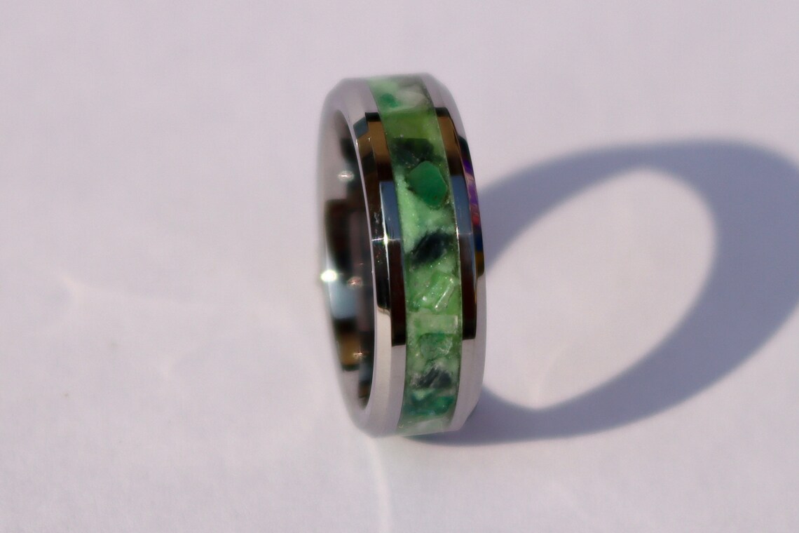 Jade Emerald Inlay Ring, Moonstone Inlay Tungsten Band, Glow in the ...