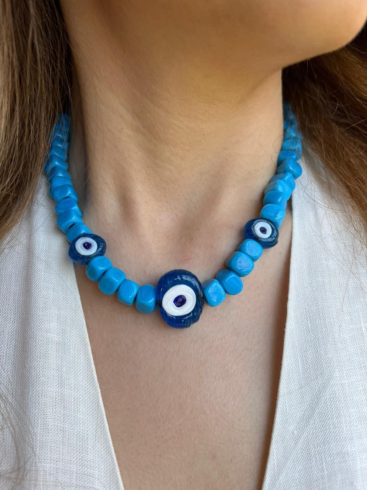 Handmade Beaded Evil Eye Necklace: Boho Blue Nazar Amulet - Etsy