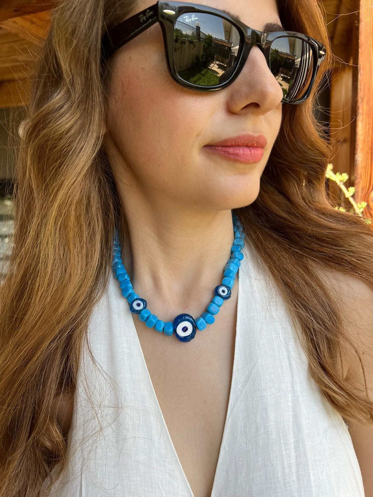 Handmade Beaded Evil Eye Necklace: Boho Blue Nazar Amulet - Etsy