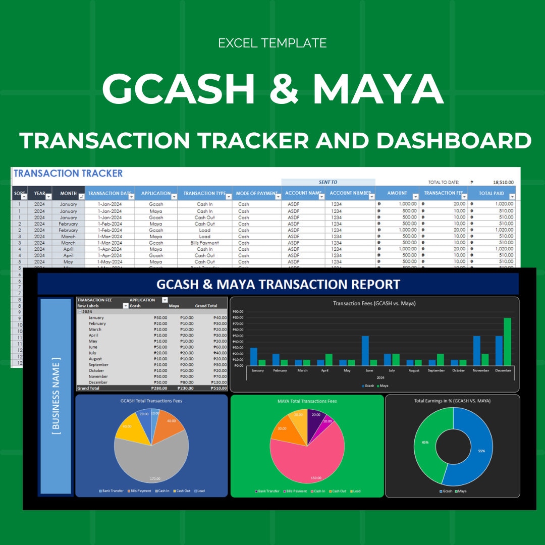 GCASH & PAYMAYA Transaction Tracker and Dashboard Excel Template ...