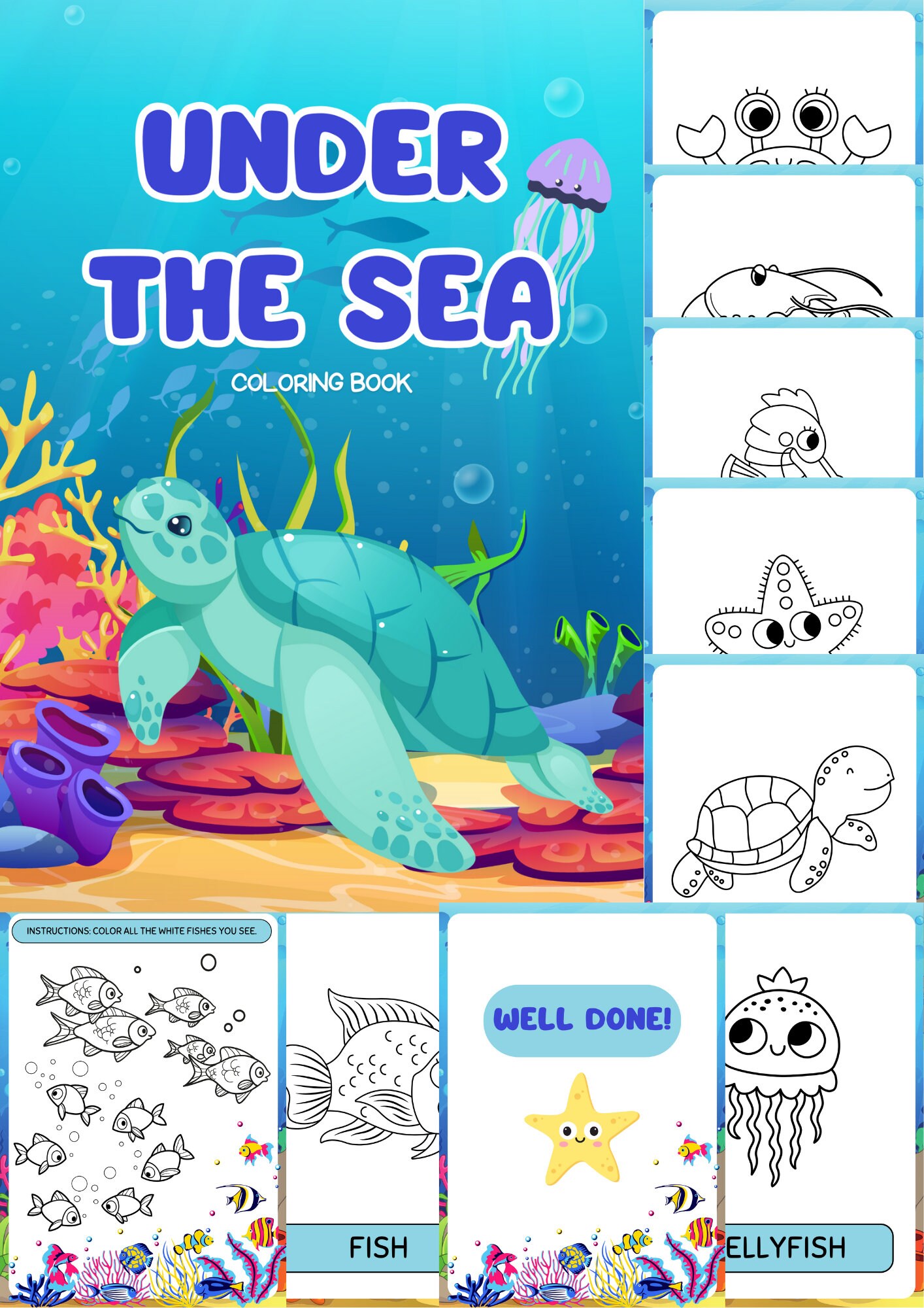 COLORING BOOK Under the Sea A4 Printable Sea Creatures - Etsy