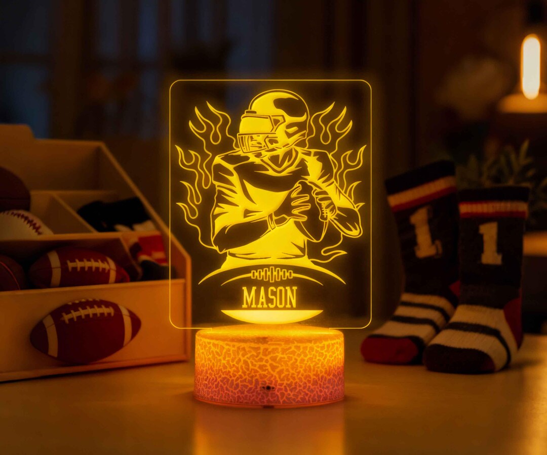 Personalized Football Player Night Light – 3D Engraved, Sports Gift - Etsy