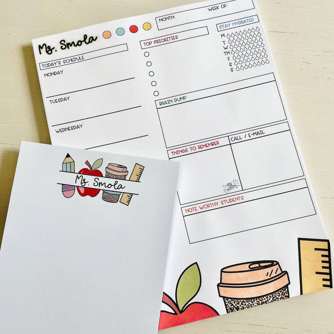 Personalized Teacher Week at a Glance Notepad: Essential Back to School ...