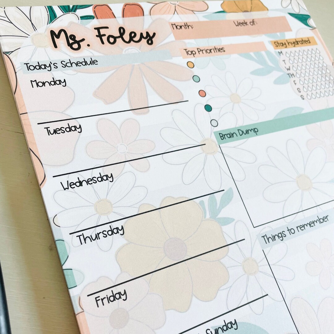 Boho Flower Teacher Planner: Personalized Teacher Week at a Glance ...