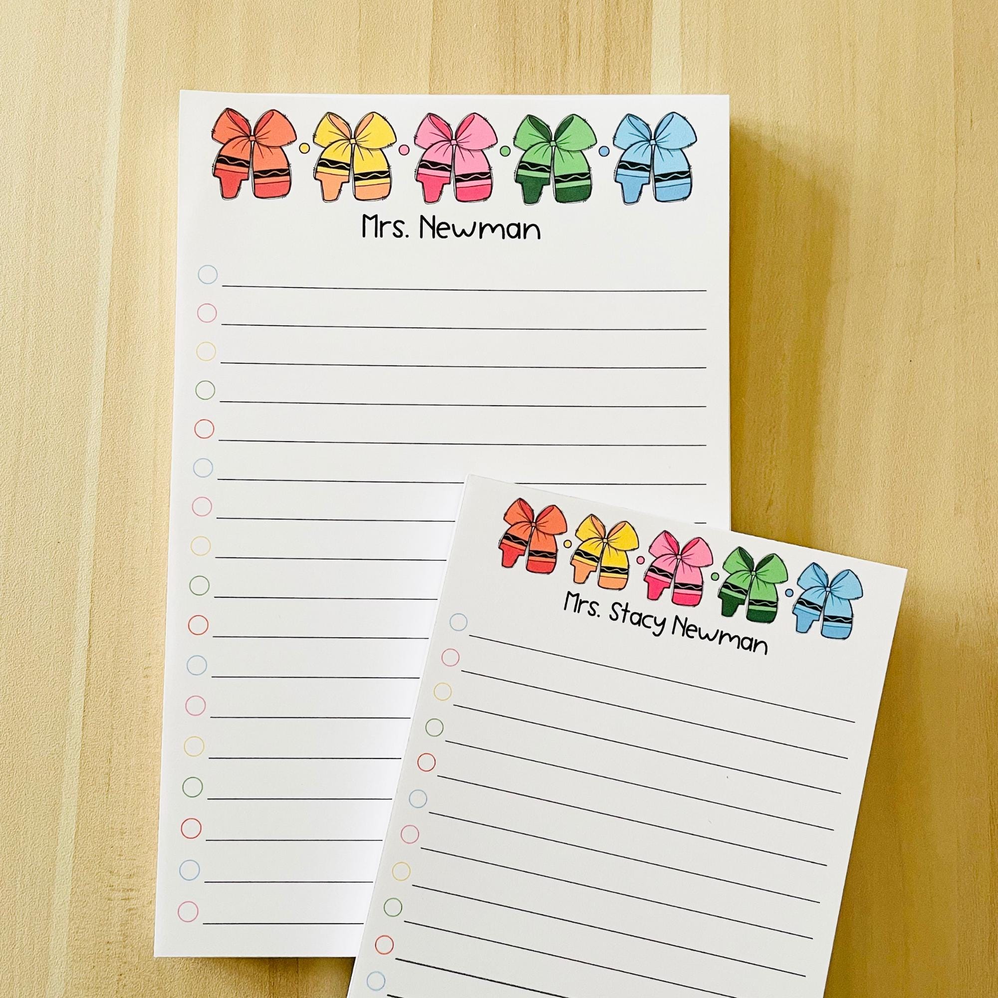 Personalized Teacher Notepad: Coquette Crayon Bow Design - Etsy
